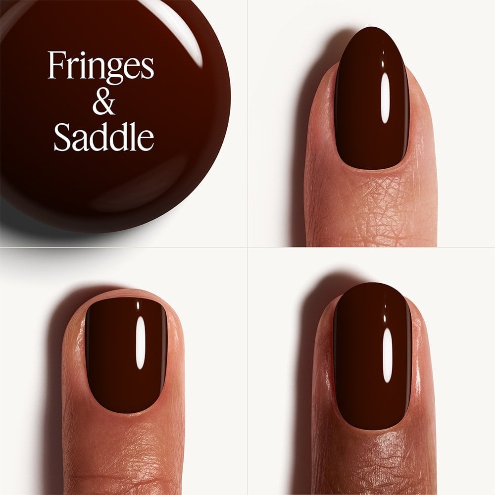 fringes & saddle - dark chocolate and red undertones | essie