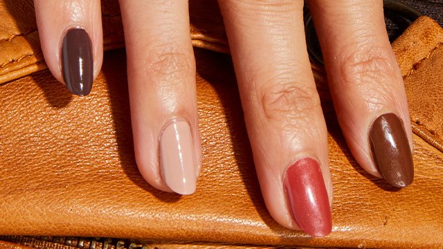 cozy brown multi-mani: rich brown nail polish looks | essie